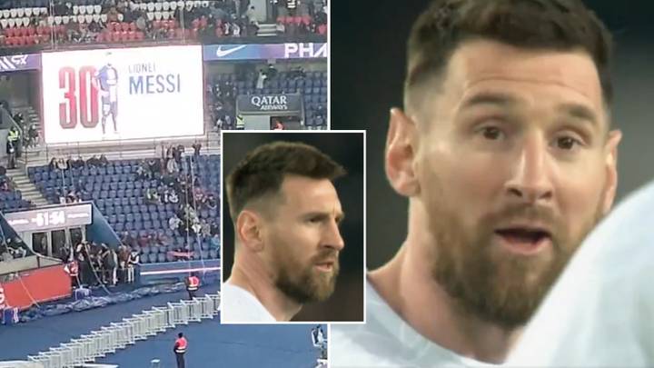 La réaction de Lionel Messi lorsque son nom a été hué par les supporters du Paris Saint-Germain ...